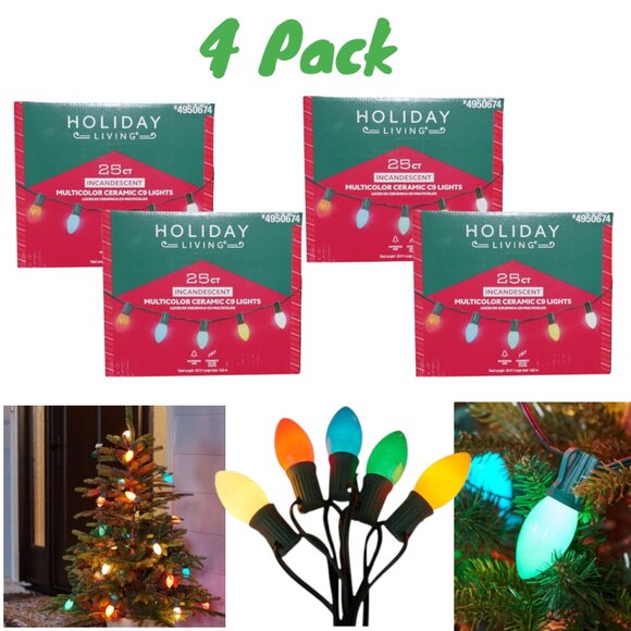 Holiday Living | Holiday | 4 Sets X 25ct Multicolor Ceramic C9 Lights ...